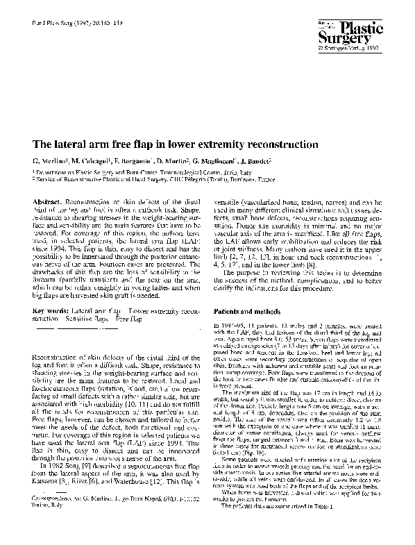 (PDF) The lateral arm free flap in lower extremity reconstruction