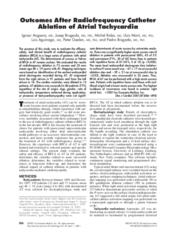 (PDF) Outcomes after radiofrequency catheter ablation of atrial tachycardia