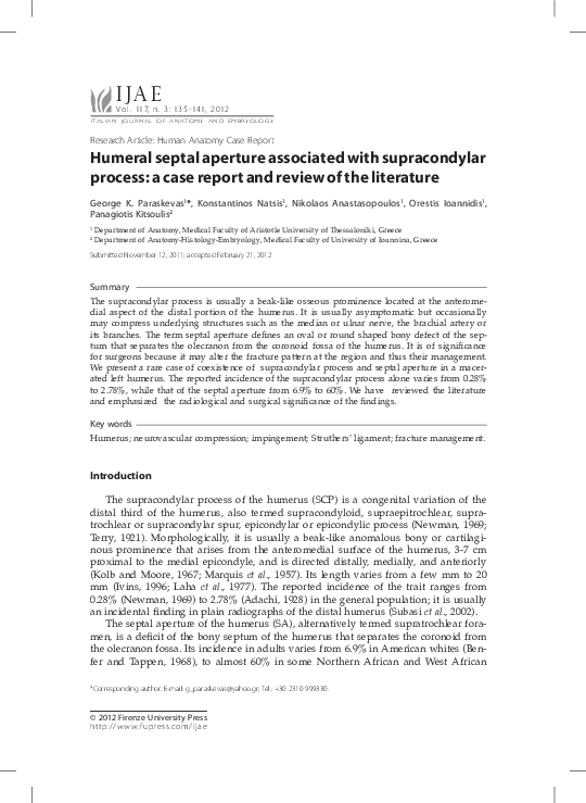 (PDF) Humeral septal aperture associated with supracondylar process: a ...