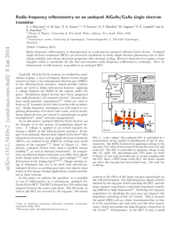 (PDF) Radio-frequency reflectometry on an undoped AlGaAs/GaAs single ...