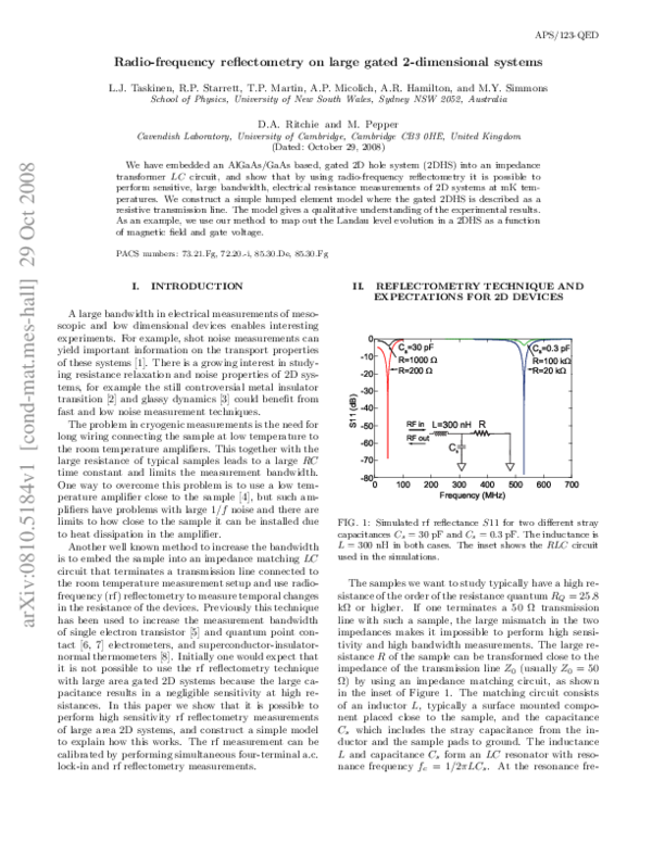 (PDF) Radio-frequency reflectometry on large gated two-dimensional systems