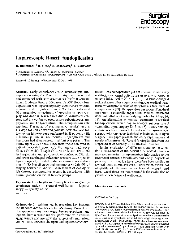 (PDF) Laparoscopic Rosetti fundoplication