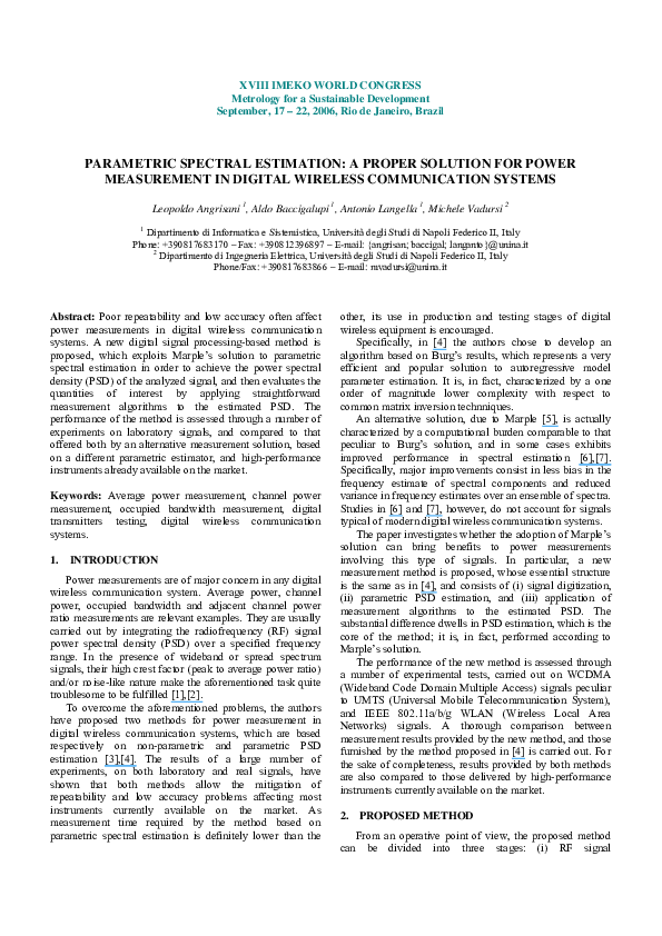 (PDF) PARAMETRIC SPECTRAL ESTIMATION: A PROPER SOLUTION FOR POWER MEASUREMENT IN DIGITAL ...