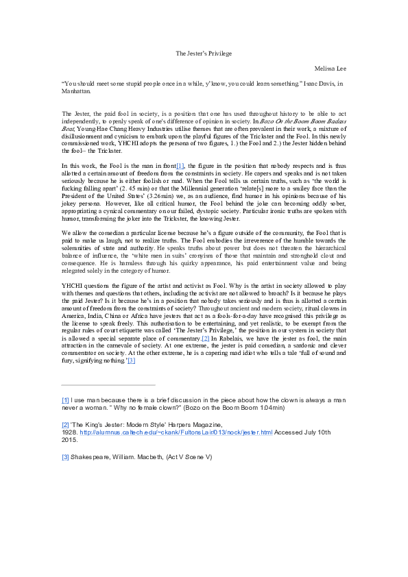 (PDF) The Jester's Privilege- Young-Hae Chang Heavy Industries