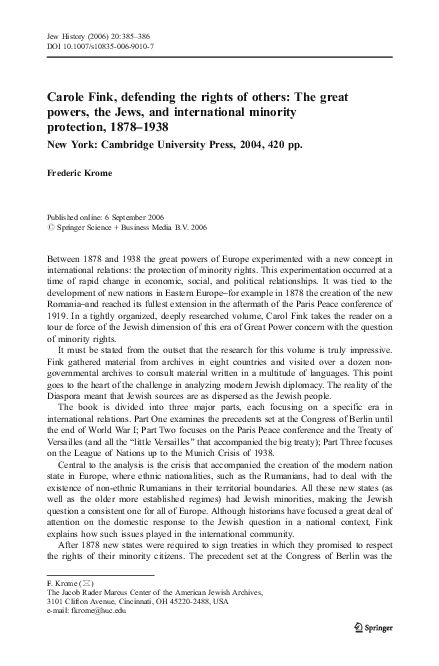 (PDF) Carole Fink, defending the rights of others: The great powers ...