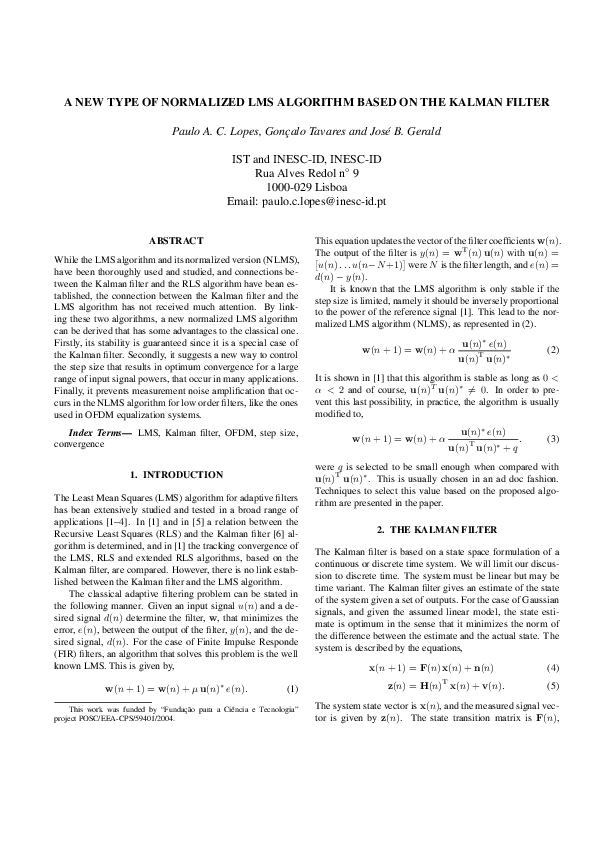 (PDF) A new type of normalized LMS algorithm based on the Kalman filter