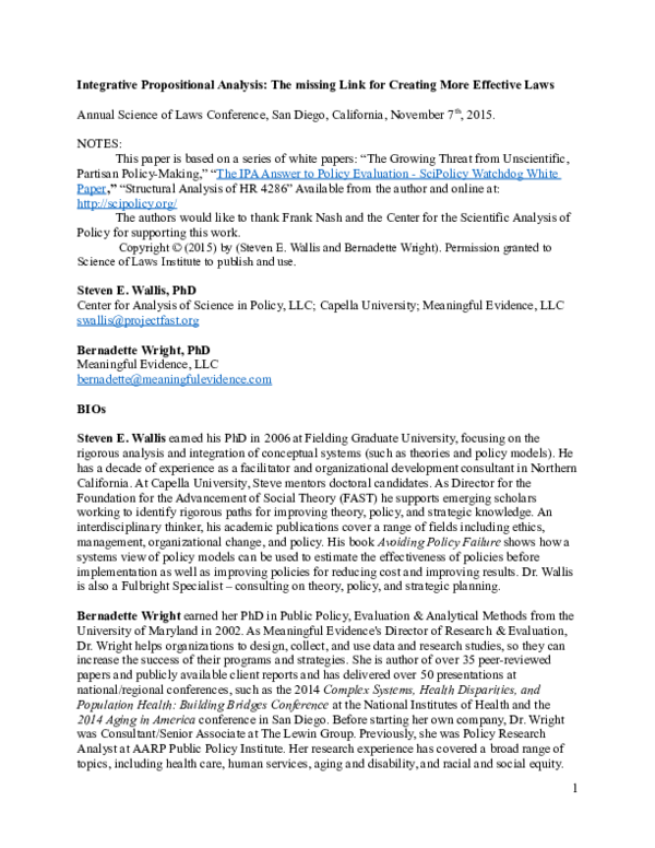 Doc ¬¬¬integrative Propositional Analysis The Missing Link For Creating More Effective Laws