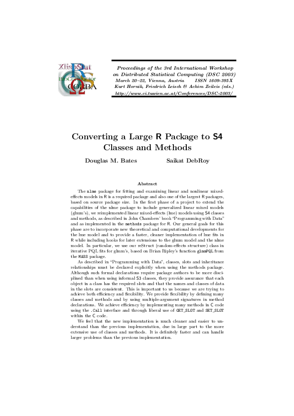 (PDF) Converting a Large R Package to S4 Classes and Methods