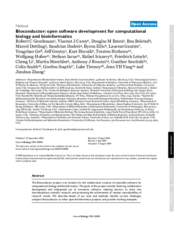 Pdf Bioconductor Open Software Development For Computational Biology And Bioinformatics