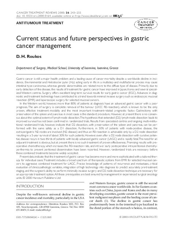 (PDF) Current status and future perspectives in gastric cancer management