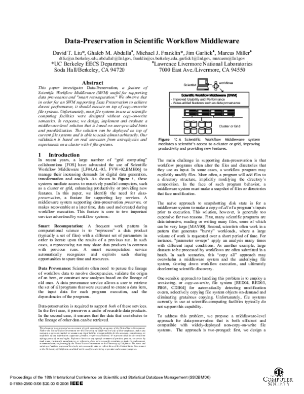 (PDF) Data-Preservation in Scientific Workflow Middleware