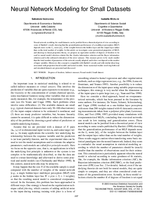 (PDF) Neural Network Modeling for Small Datasets