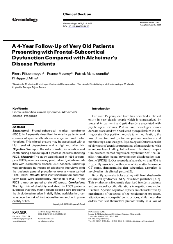 (PDF) A 4-Year Follow-Up of Very Old Patients Presenting with Frontal ...