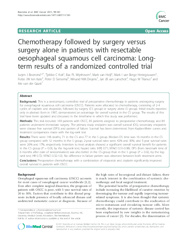 (PDF) Preoperative Chemotherapy Improves Survival in OSCC