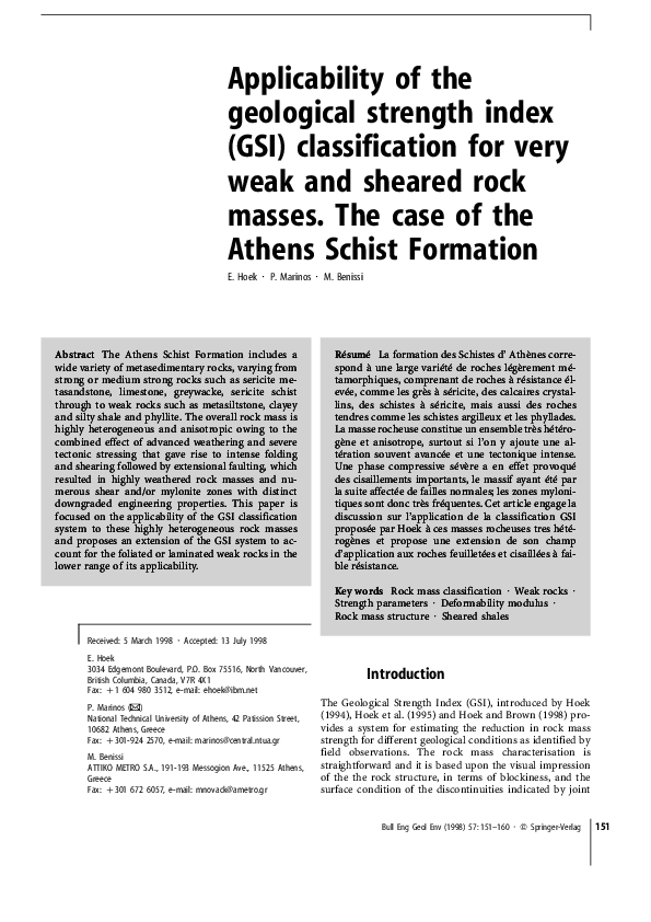 (PDF) Applicability of the geological strength index (GSI ...