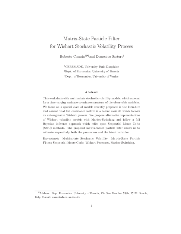 (PDF) Matrix-State Particle Filter for Wishart Stochastic Volatility Process
