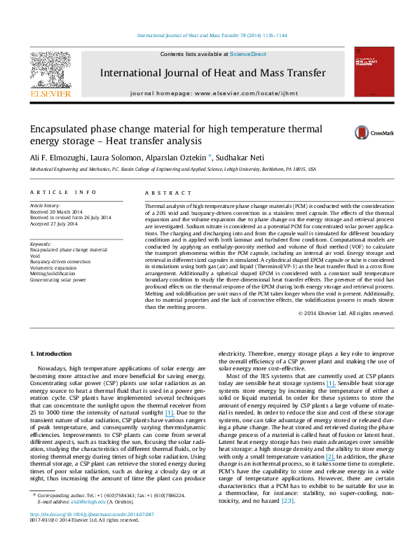 (PDF) Encapsulated phase change material for high temperature thermal energy storage – Heat ...
