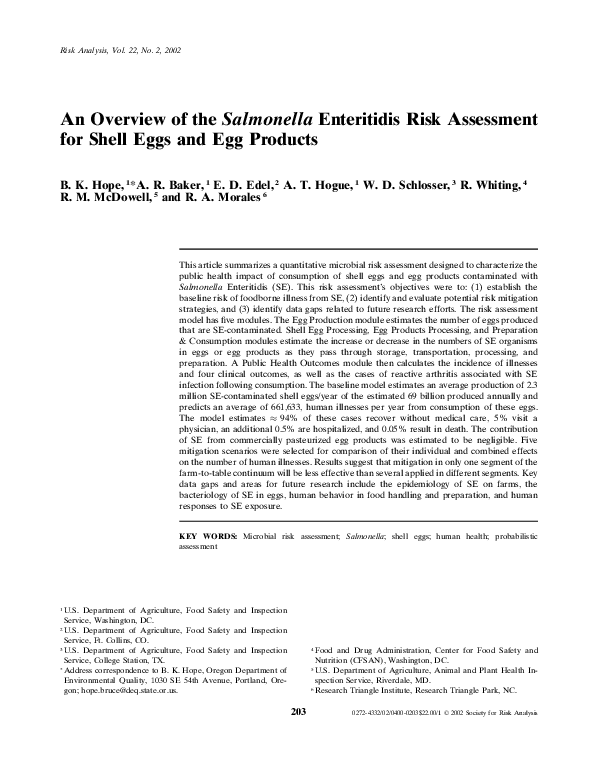 (PDF) An Overview of the Salmonella Enteritidis Risk Assessment for ...