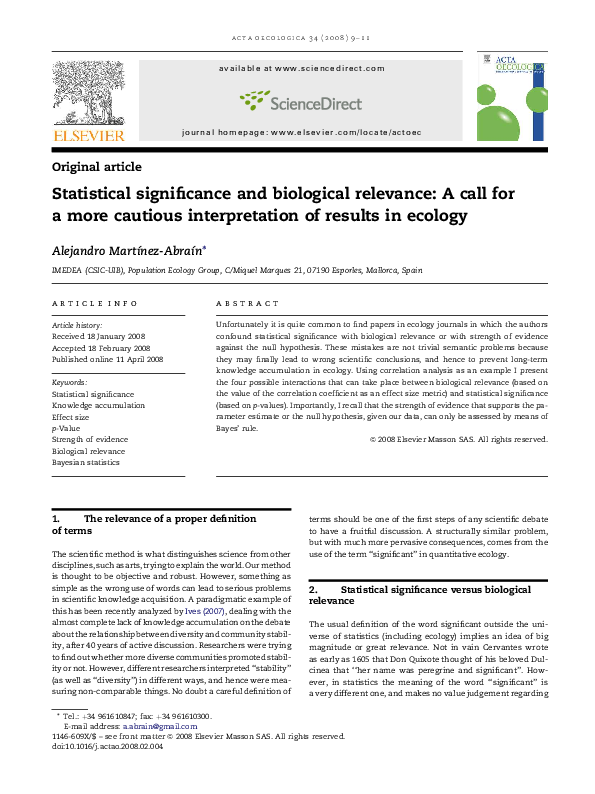 (PDF) Statistical significance and biological relevance: A call for a ...