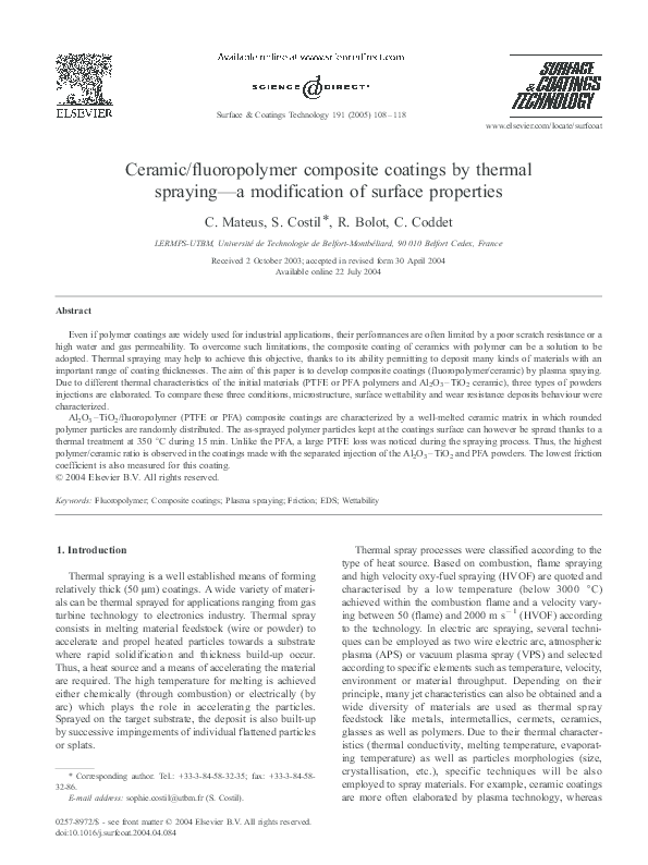 (PDF) Ceramic/fluoropolymer composite coatings by thermal spraying—a ...