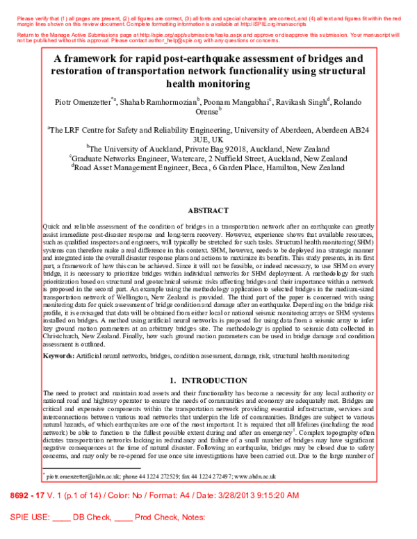 (PDF) A framework for rapid post-earthquake assessment of bridges and ...