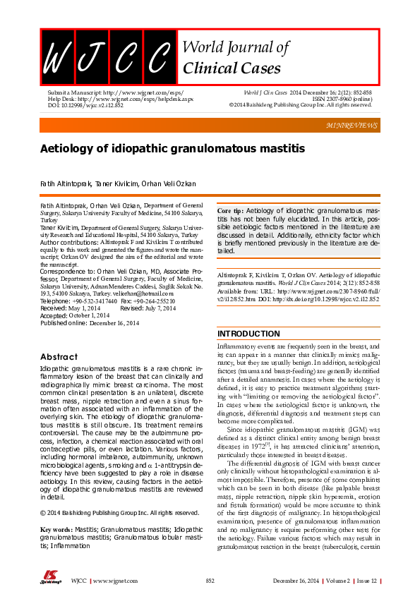 (PDF) Aetiology of idiopathic granulomatous mastitis