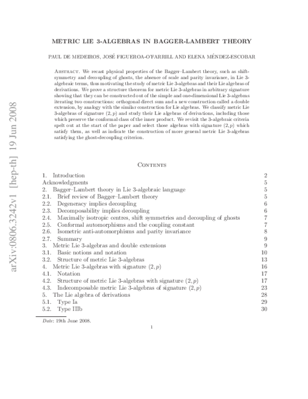 (PDF) Metric Lie 3-algebras in Bagger-Lambert theory