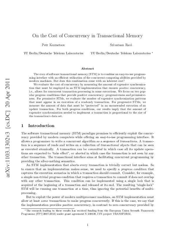 (PDF) On the Cost of Concurrency in Transactional Memory