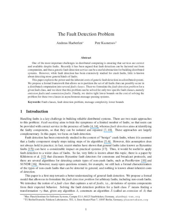 Pdf The Fault Detection Problem