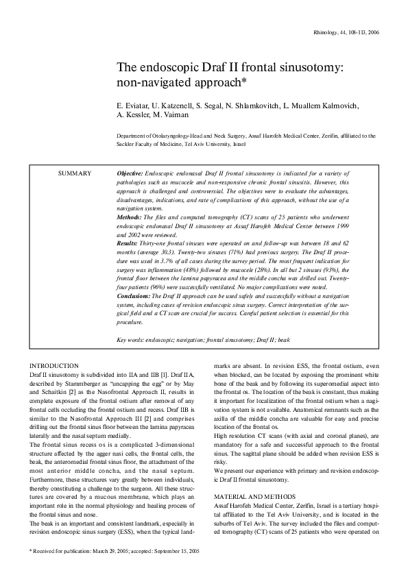 (PDF) The endoscopic Draf II frontal sinusotomy: Non-navigated approach