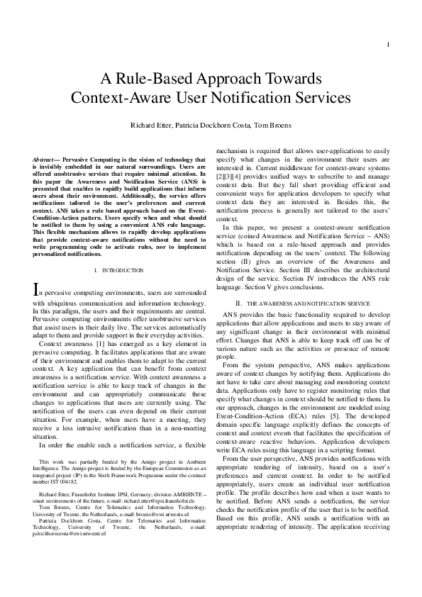(PDF) A Rule-Based Approach Towards Context-Aware User Notification Services