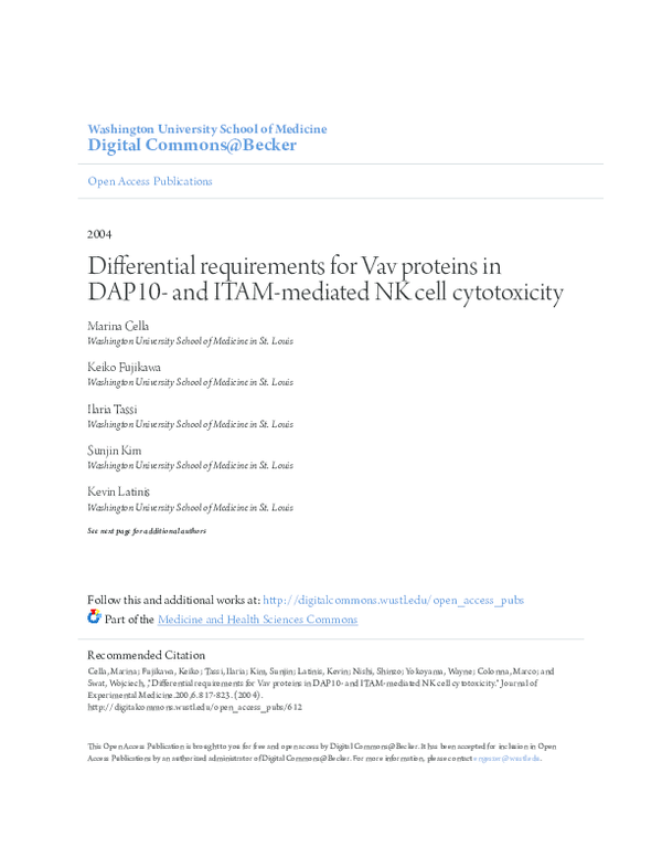 (PDF) Differential requirements for Vav proteins in DAP10- and ITAM ...