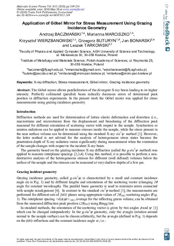 (PDF) Application of Göbel Mirror for Stress Measurement Using Grazing ...