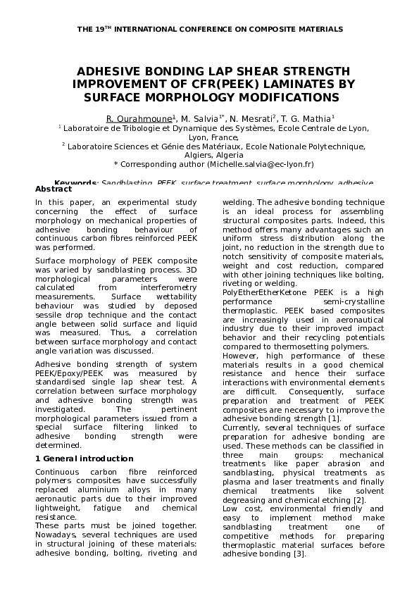 (DOC) ADHESIVE BONDING LAP SHEAR STRENGTH IMPROVEMENT OF CFR(PEEK ...