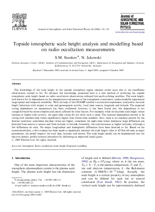 Pdf Topside Ionospheric Scale Height Analysis And Modelling Based On
