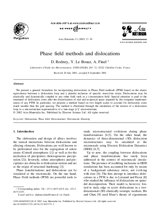 (PDF) Phase field methods and dislocations