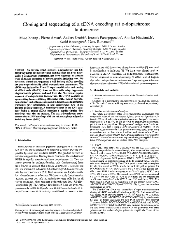 Pdf Cloning And Sequencing Of A Cdna Encoding Rat D Dopachrome