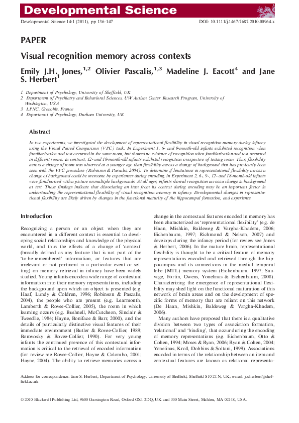 (PDF) Visual recognition memory across contexts