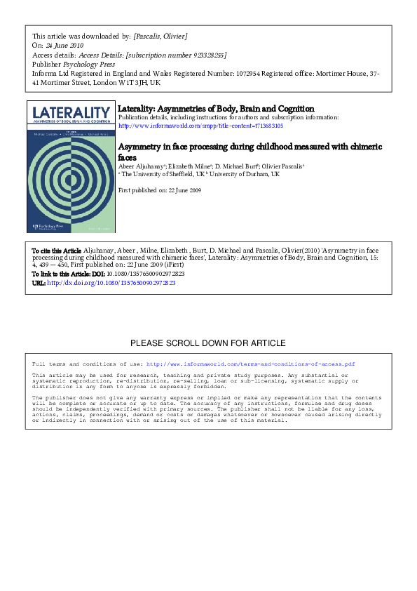 (PDF) Asymmetry in face processing during childhood measured with ...