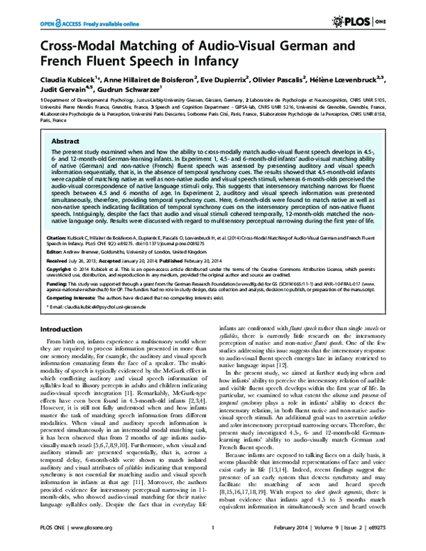 (PDF) Cross-Modal Matching of Audio-Visual German and French Fluent ...