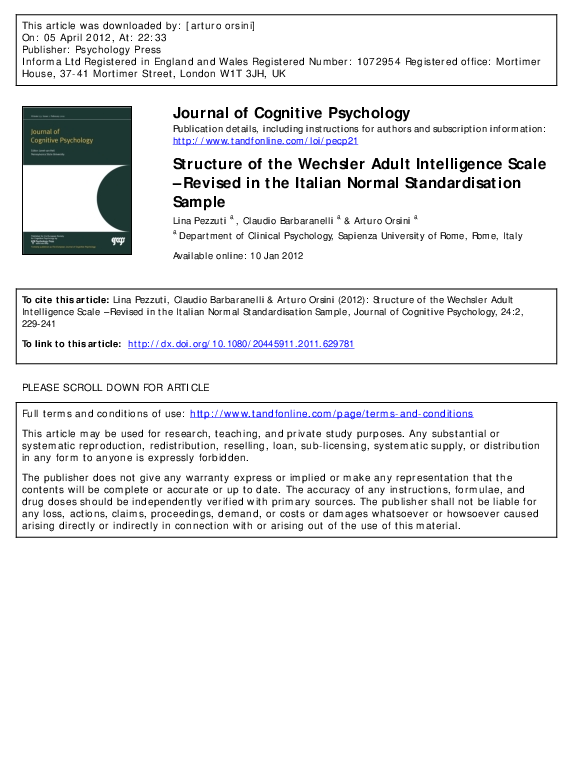 (PDF) Structure of the Wechsler Adult Intelligence Scale – Revised in ...