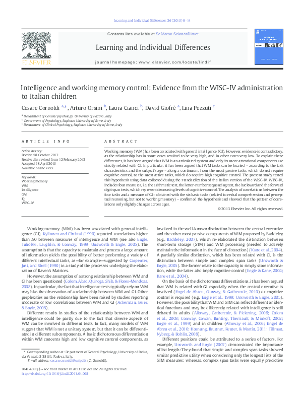 (PDF) Intelligence and working memory control: Evidence from the WISC ...