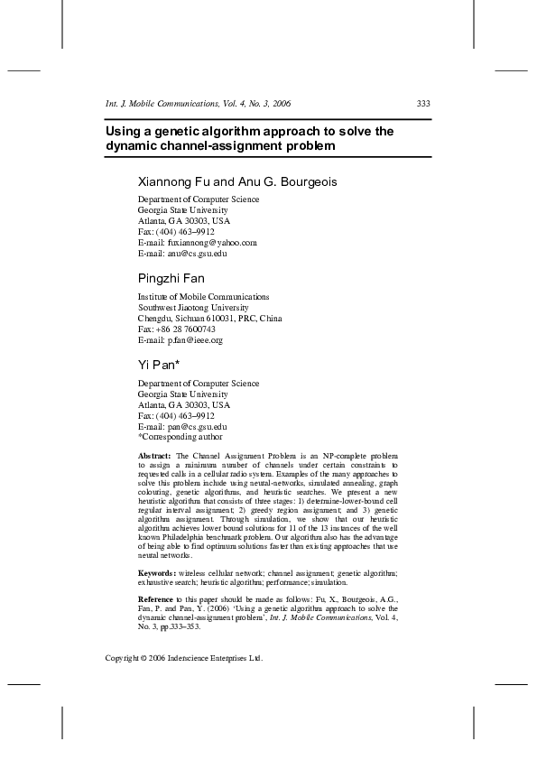 (PDF) Using a genetic algorithm approach to solve the dynamic channel-assignment problem | Anu ...