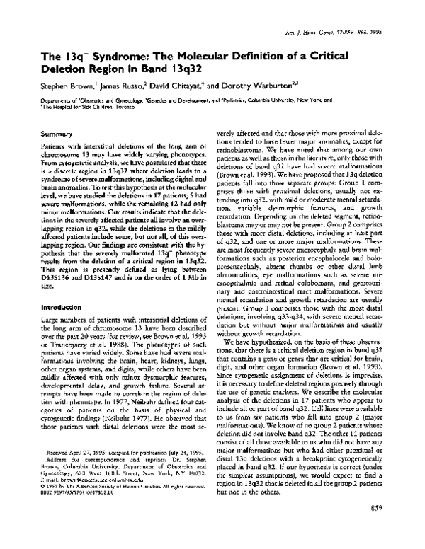 (PDF) The 13q-syndrome: The molecular definition of a critical deletion ...