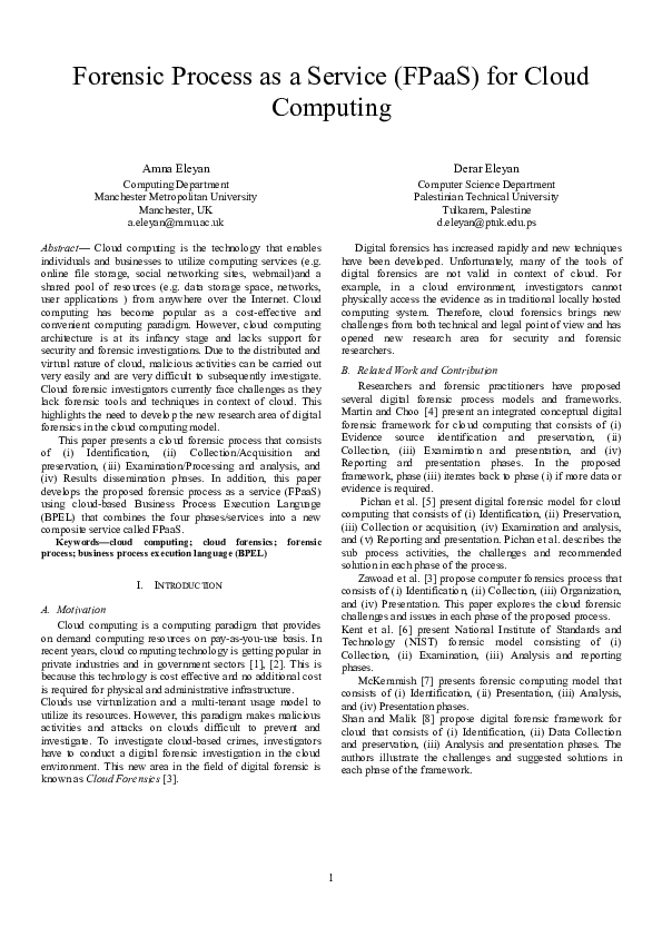 (PDF) Forensic Process as a Service (FPaaS) for Cloud Computing