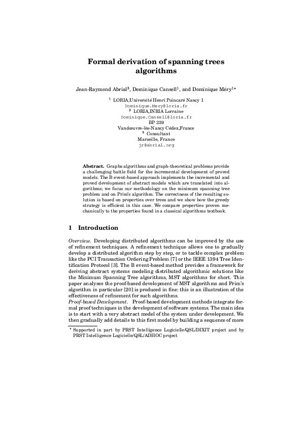 (PDF) Formal Derivation of Spanning Trees Algorithms