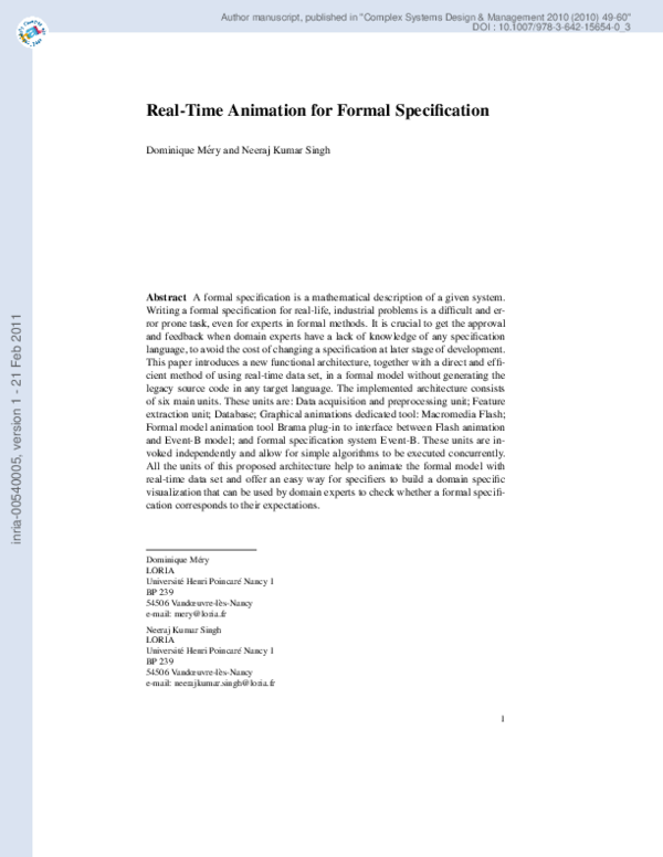 (PDF) Real-Time Animation for Formal Specification