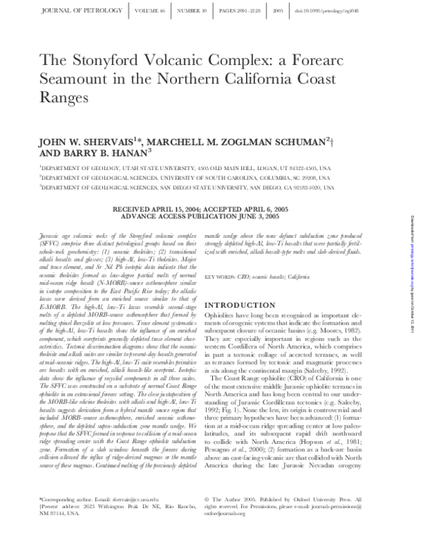 (PDF) The Stonyford Volcanic Complex: a Forearc Seamount in the ...