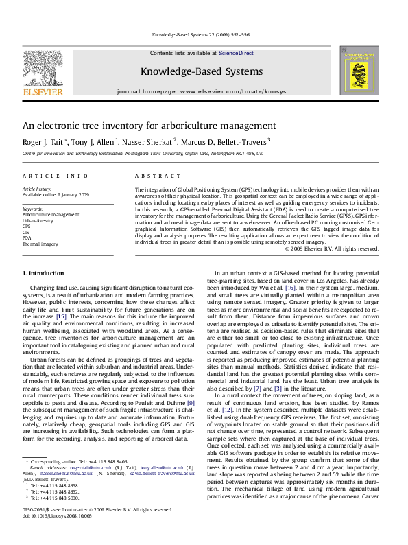 (PDF) An electronic tree inventory for arboriculture management