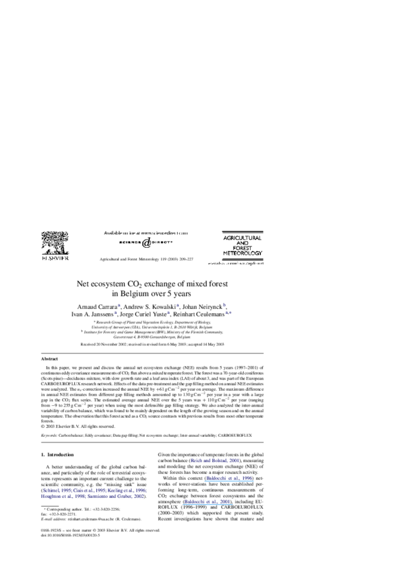 (PDF) Net ecosystem CO2 exchange of mixed forest in Belgium over 5 years | Jorge Yuste ...